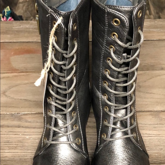 Seven7 | Shoes | Seven7 Silver Military Combat Silver Lace Up Boot ...